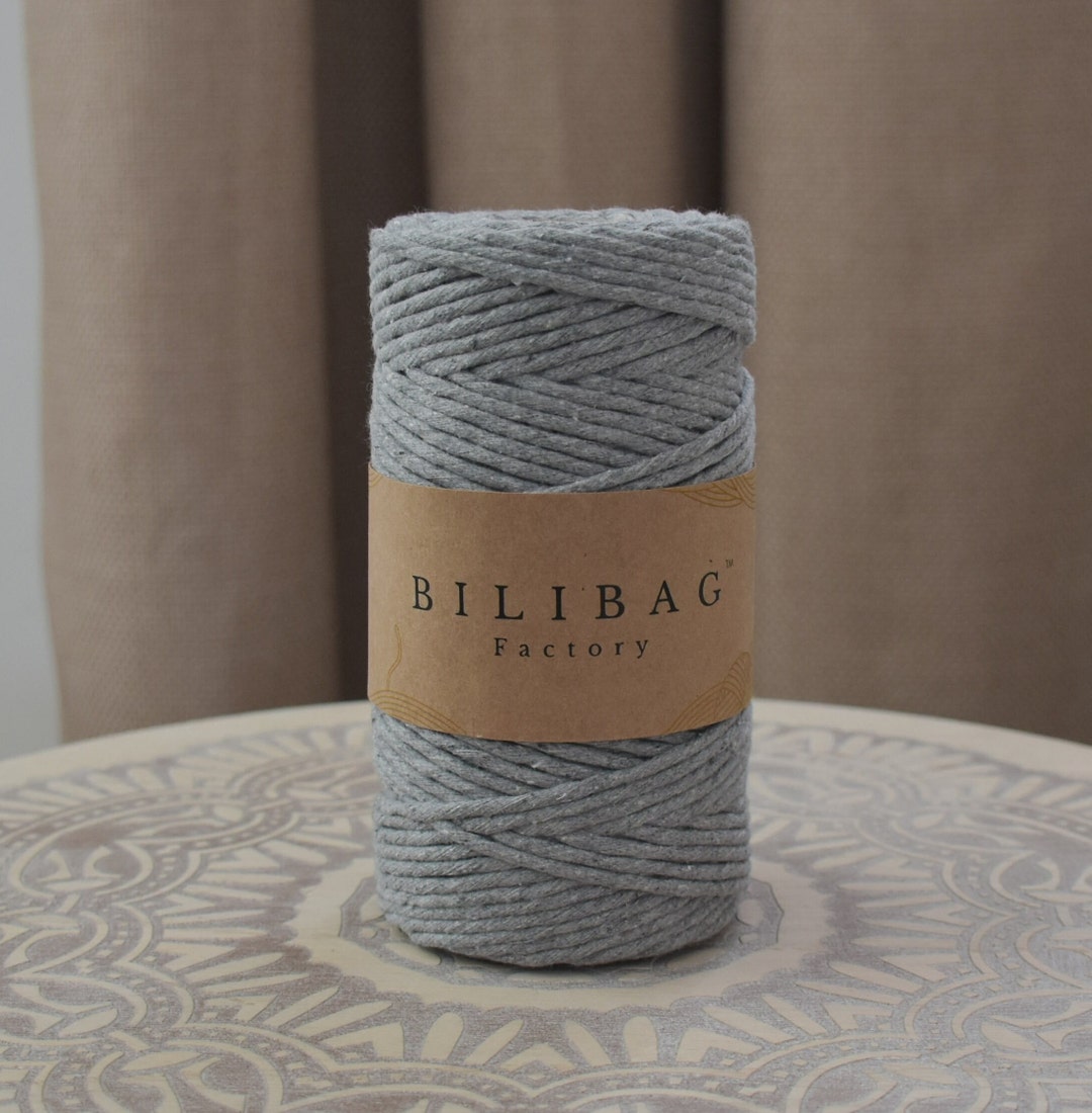 Dark Grey Macrame Cord, 3mm Single Ply Recycled Cotton, 100m, Bilibag ...