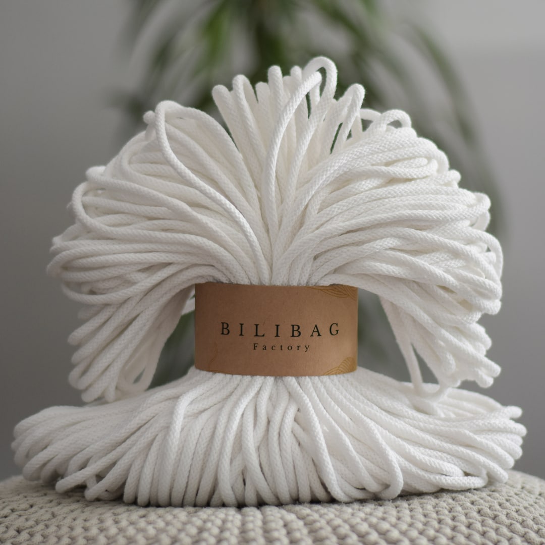 Bilibag Factory Cotton Cord 5mm, MADE IN UK, White 100m, Macrame Cord ...