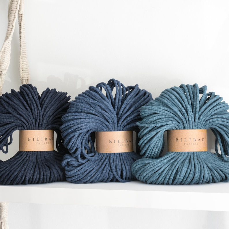 Blue Teal Braided Cotton Cord 5mm, 100m, Made in UK, Bilibag Factory ...