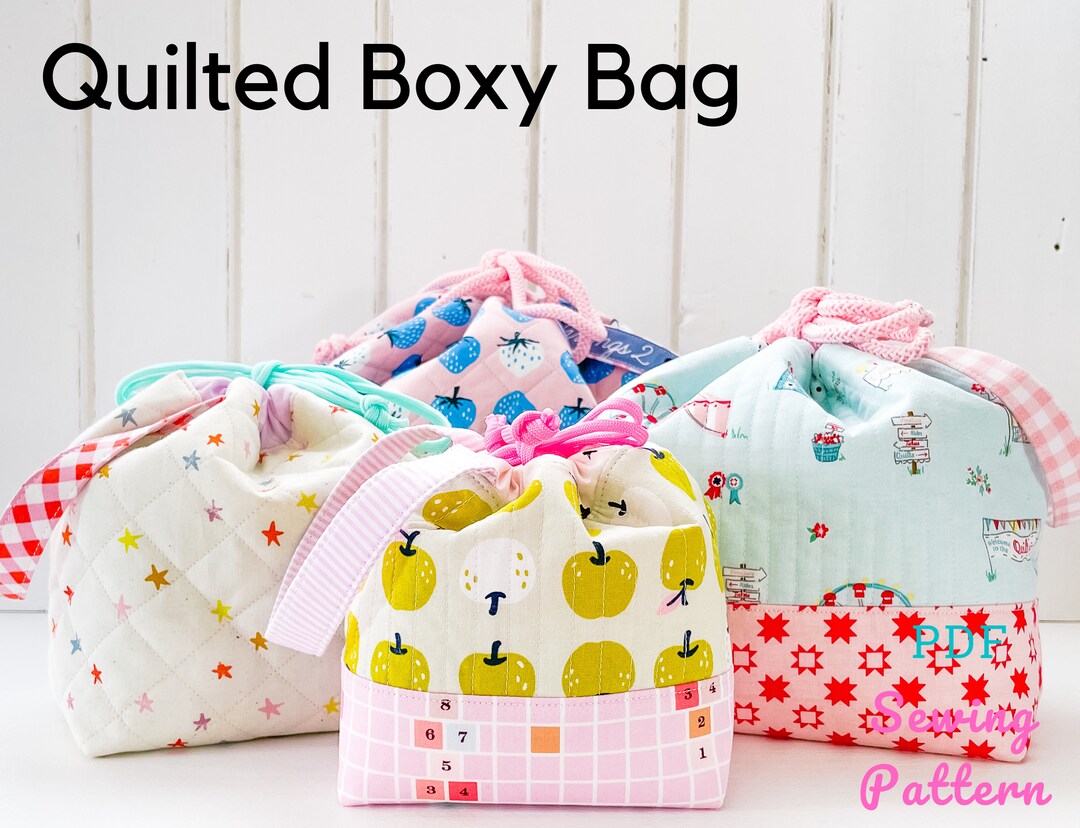 Quilted Boxy Bag- Knitting Bag, Project Bag, Drawstring Bag PDF Sewing ...