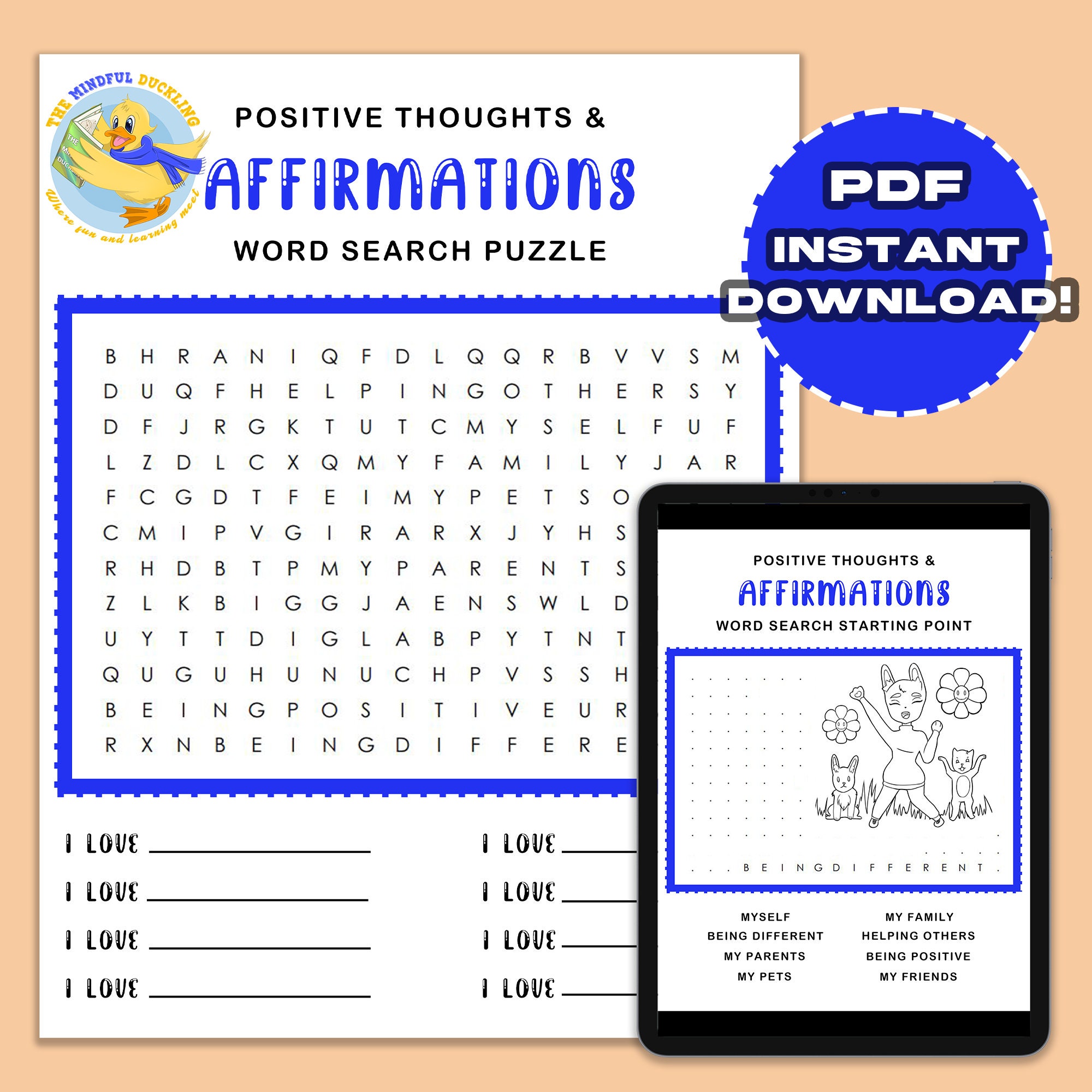 Word Search Puzzle for Kids - Word Search Affirmations - Educational ...