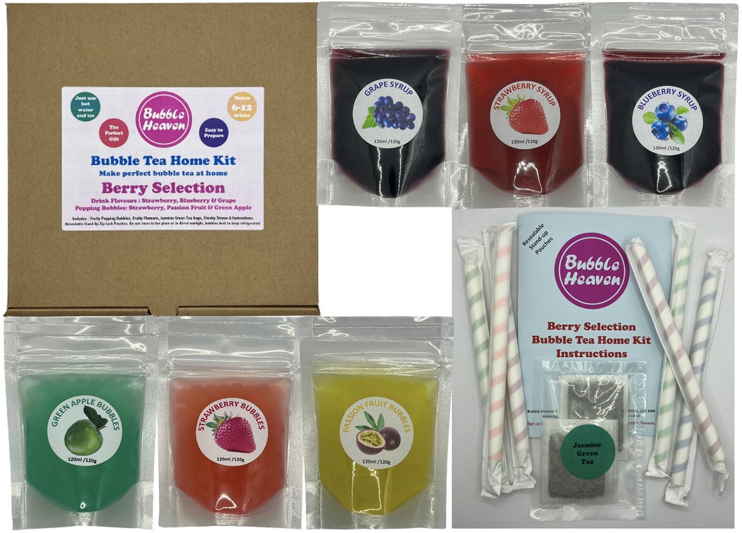 Fruity Berry Selection Boba Bubble Tea Make at Home Kit 6-12 Extra ...