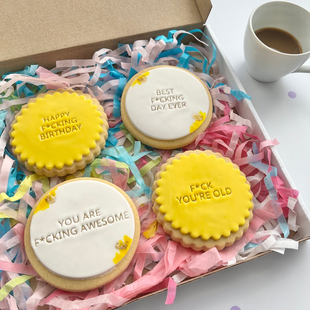 Swearing Birthday Biscuit Gift Box | Rude Unique Birthday Gift | Vegan ...