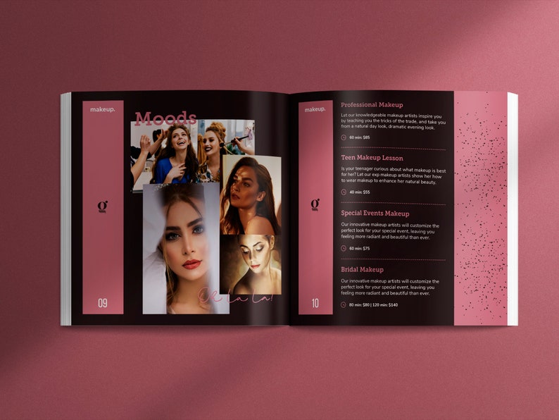 Buy Salon Menu Template: Square Brochure, Rose Gold Design (canva ...