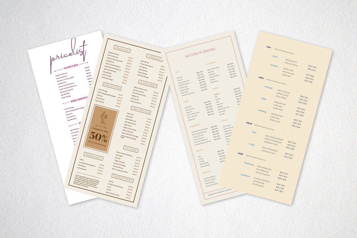 Salon Menu Template | Editable Beauty Salon Price List | Printable ...