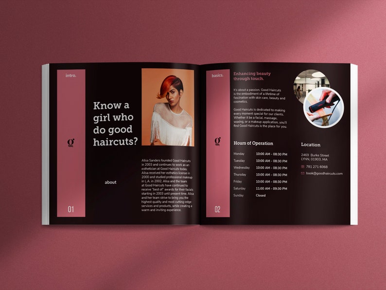 Buy Salon Menu Template: Square Brochure, Rose Gold Design (canva ...