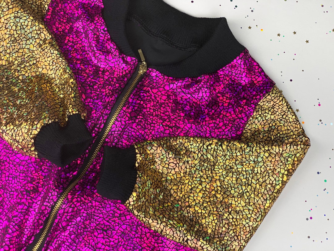 Kids Holographic Gold / Pink Star Bomber Jacket | D I S C O B A B Y - Etsy