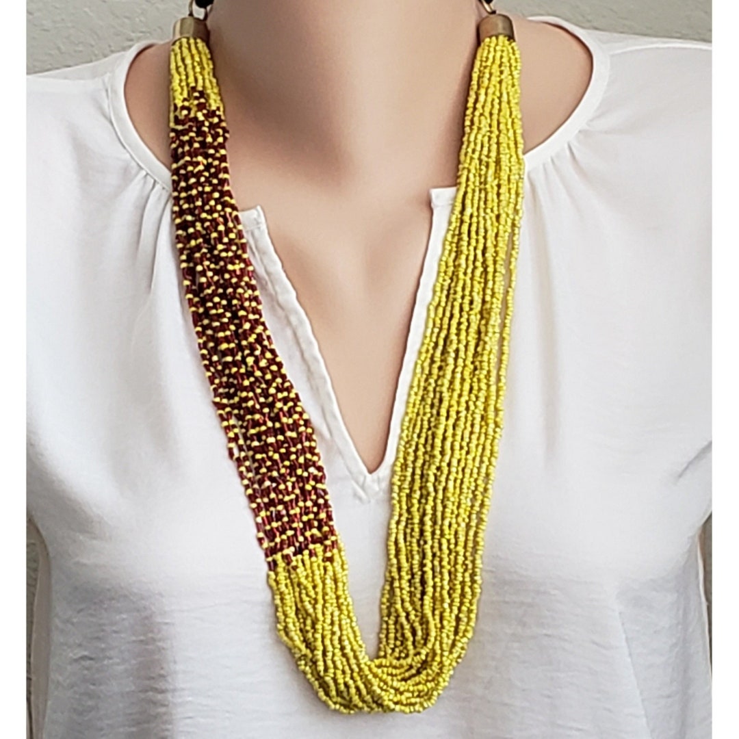Contrasting Yellow Bead Necklace Seed Bead Necklace - Etsy