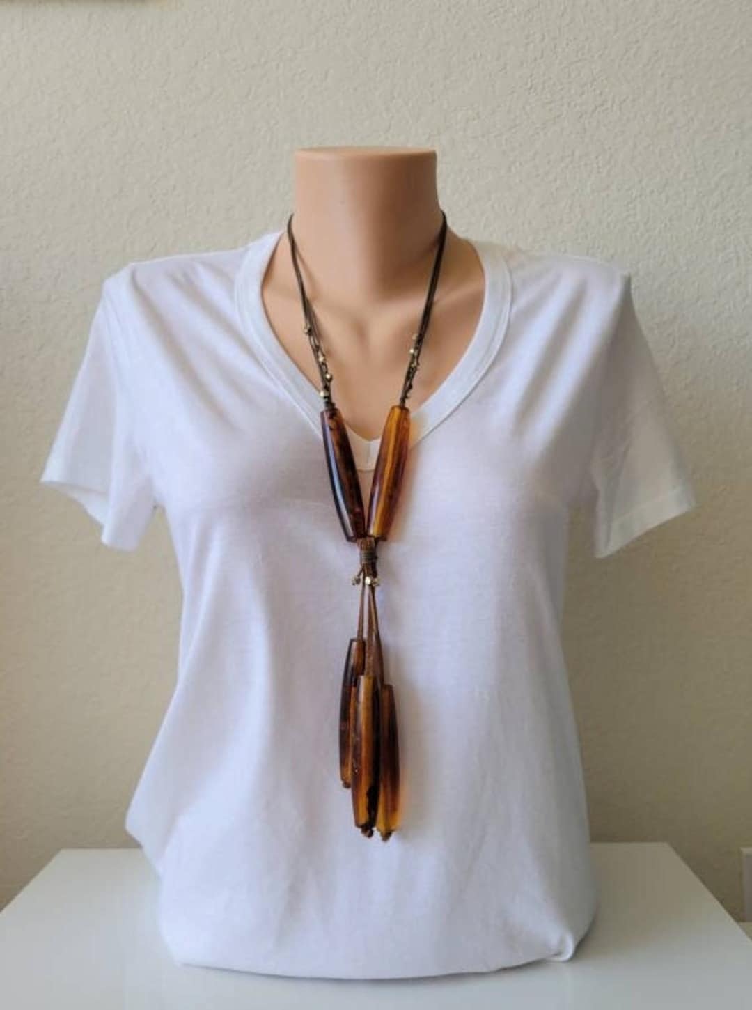 Pipe Bead Long Necklace for Women Tribal Inspired Handmade Resin Pipe ...