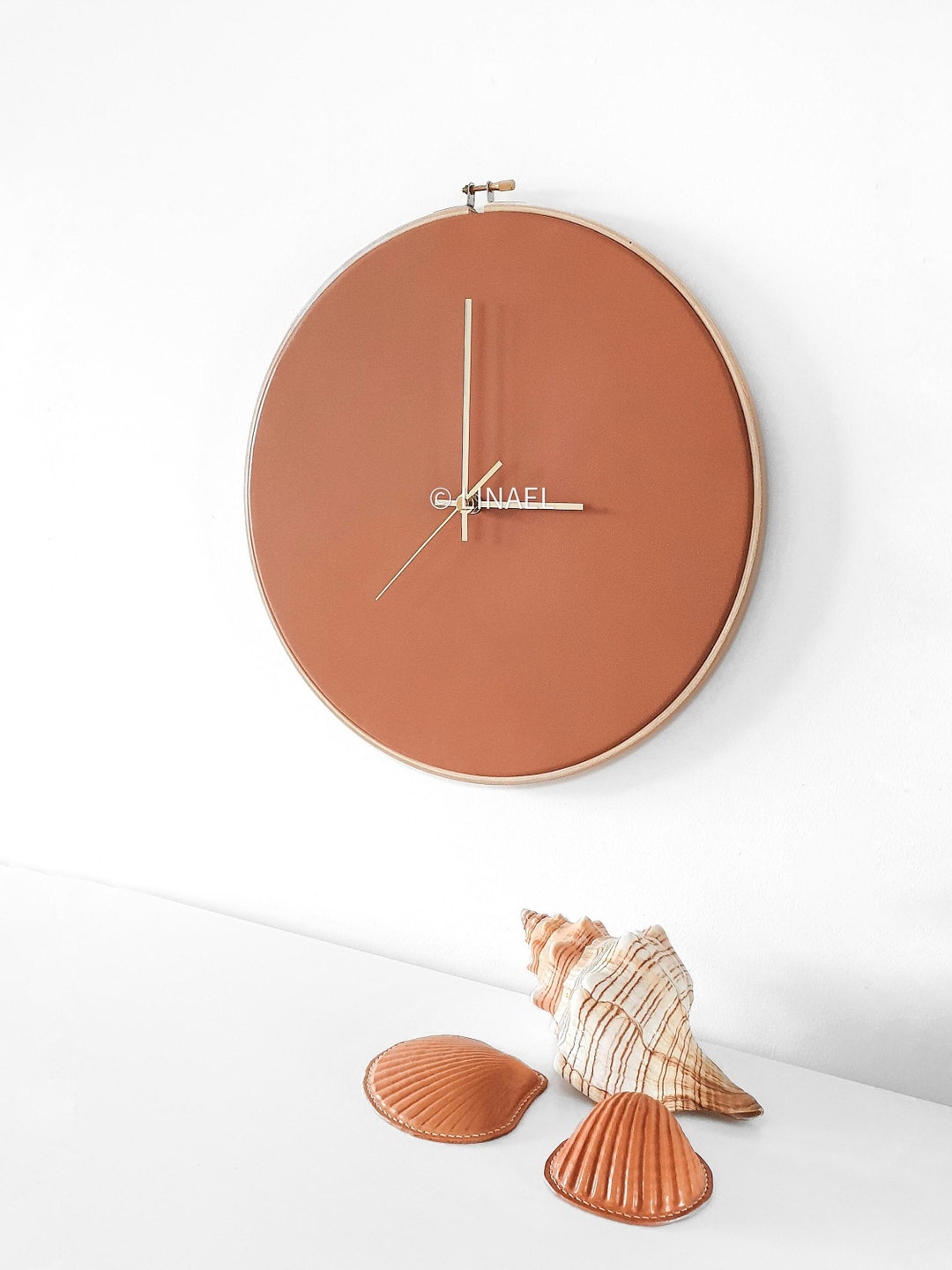 Leather Wall Clock. Home Decor. 12.6in/32cm. Terracotta. Minimalist ...