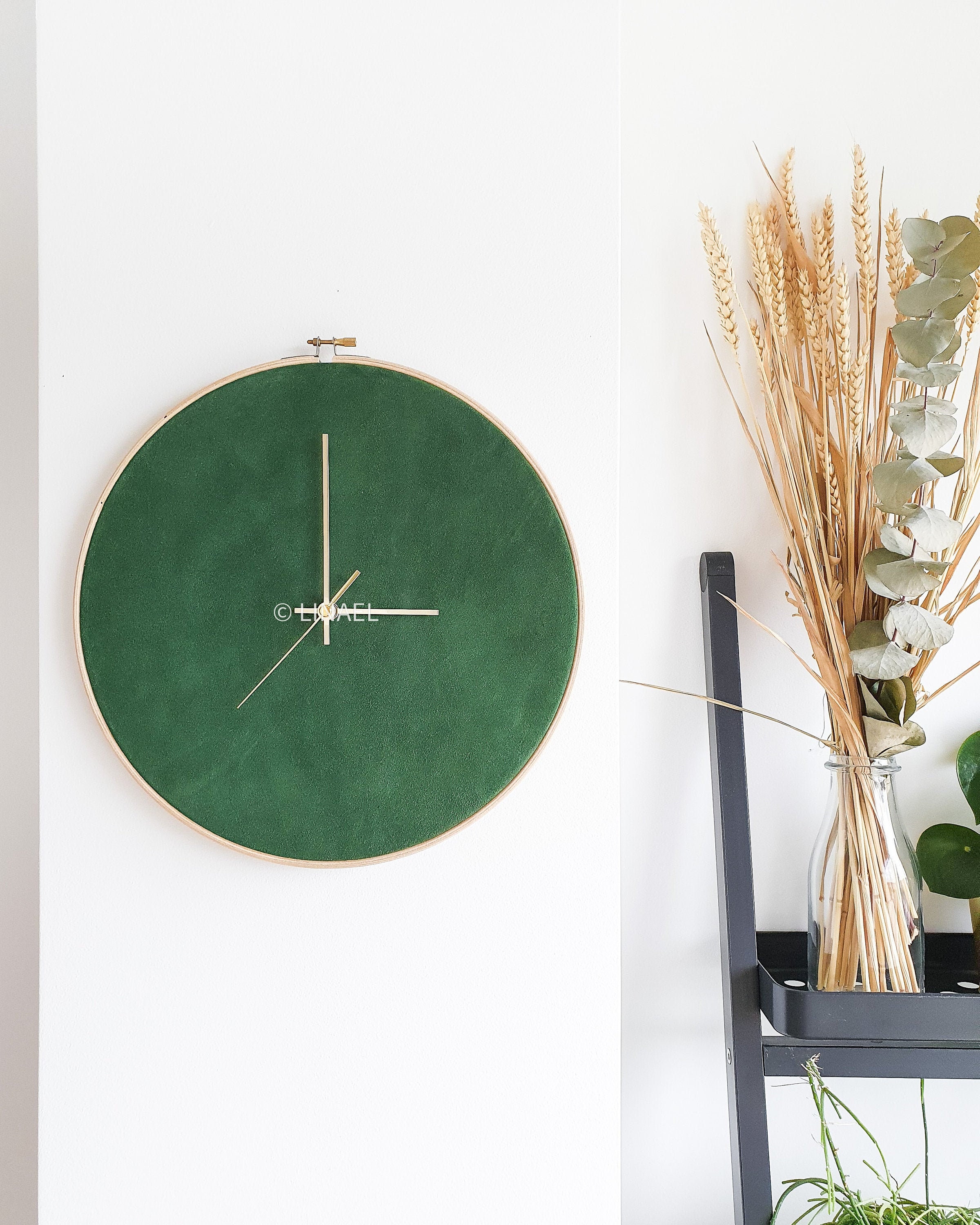 12.6in/32cm Leather wall clock Emerald green L size | Etsy