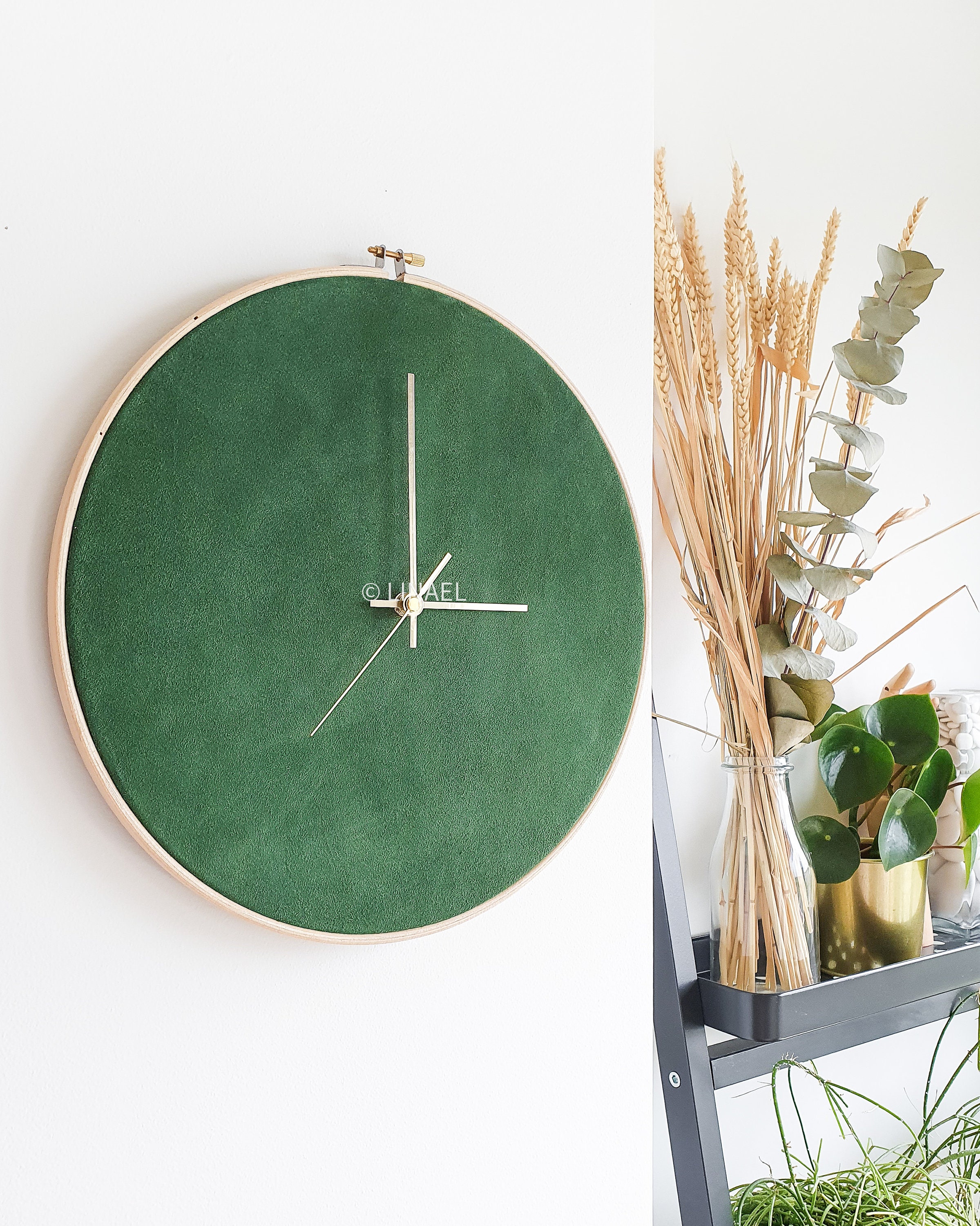 12.6in/32cm Leather wall clock Emerald green L size | Etsy