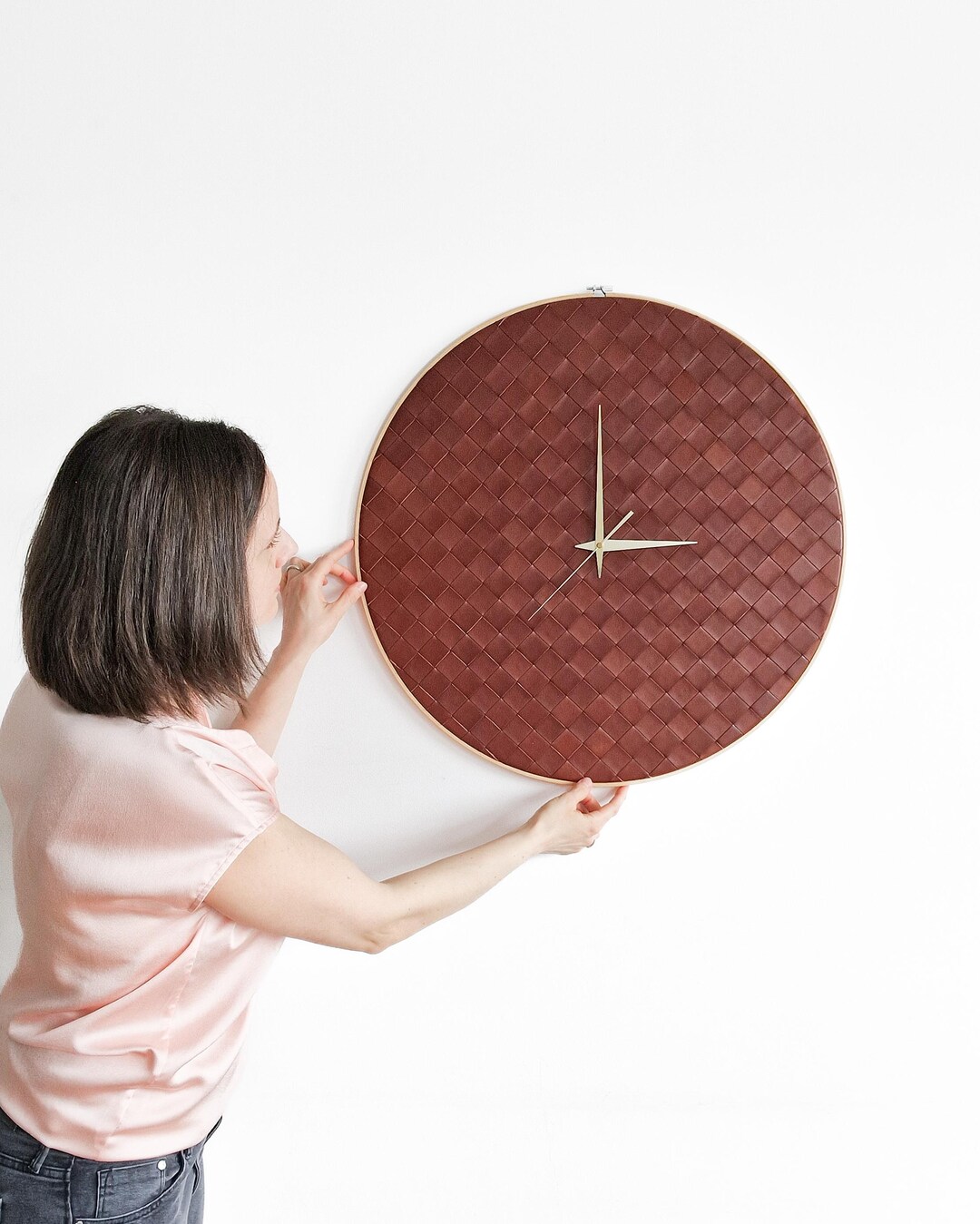 22in/62cm Handwoven Leather Wall Clocks XXXL Size Minimalist ...