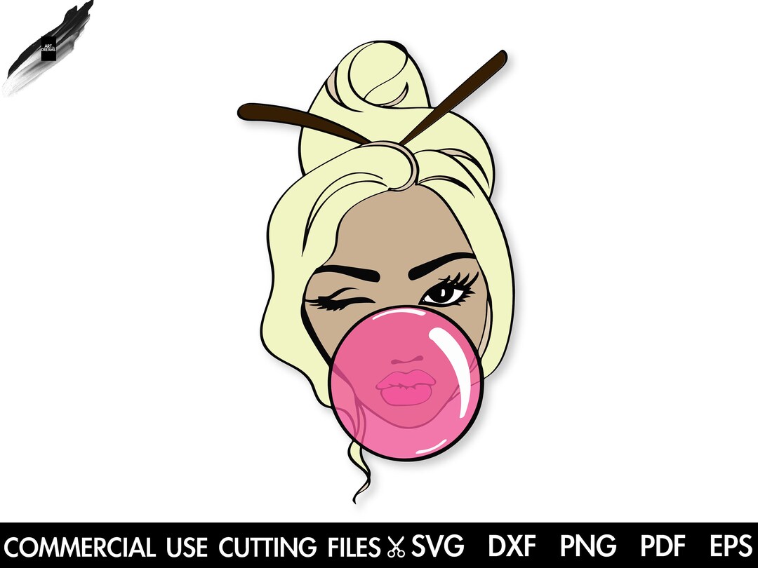 Girl Bubble Gum SVG: Messy Bun Cut File (digital Download) - Etsy