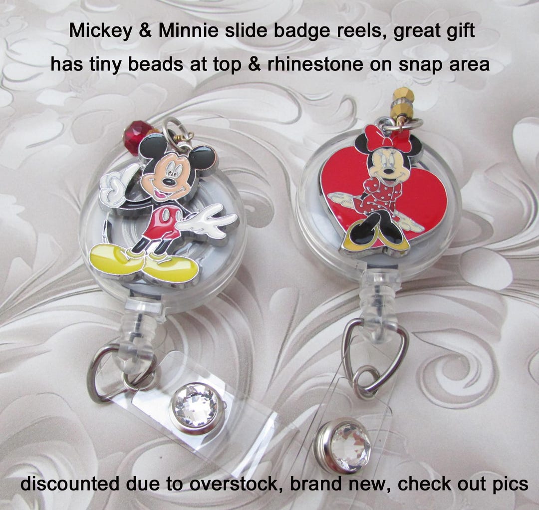2 Mickey and Minnie Mouse Badge Reels- 2 Slide Lot 16 - Discounted Due ...