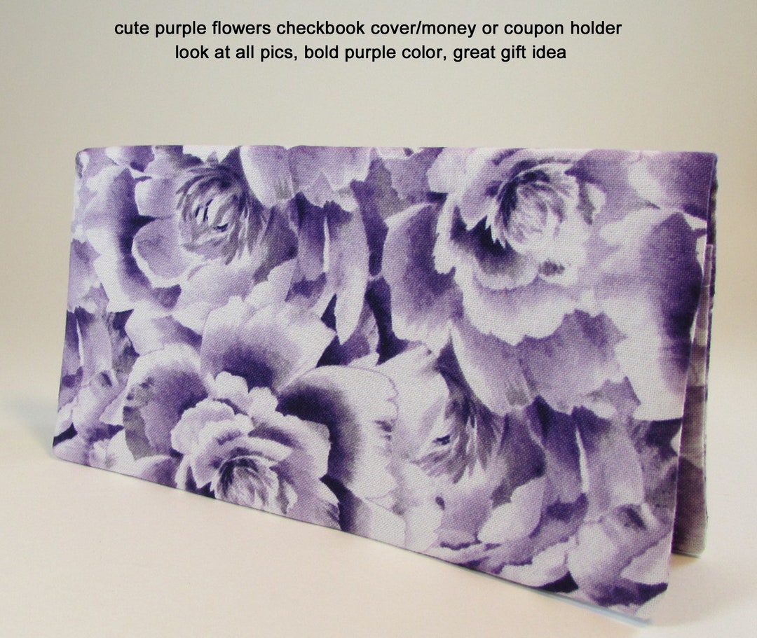 Purple Floral Fabric Checkbook Cover Coupon or Money Holder Flowers ...