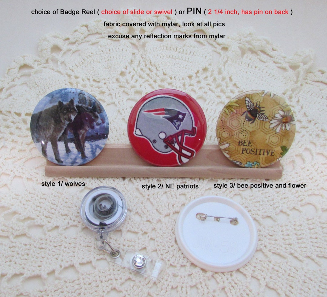 Group 9 Licensed Fabric Extra Large Button Badge Reel, Pin 3 Choices Badge Reels Styles or Pin ...