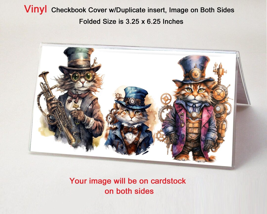 Steampunk Cats 3 Vinyl Checkbook Cover Includes Duplicate Insert Top ...