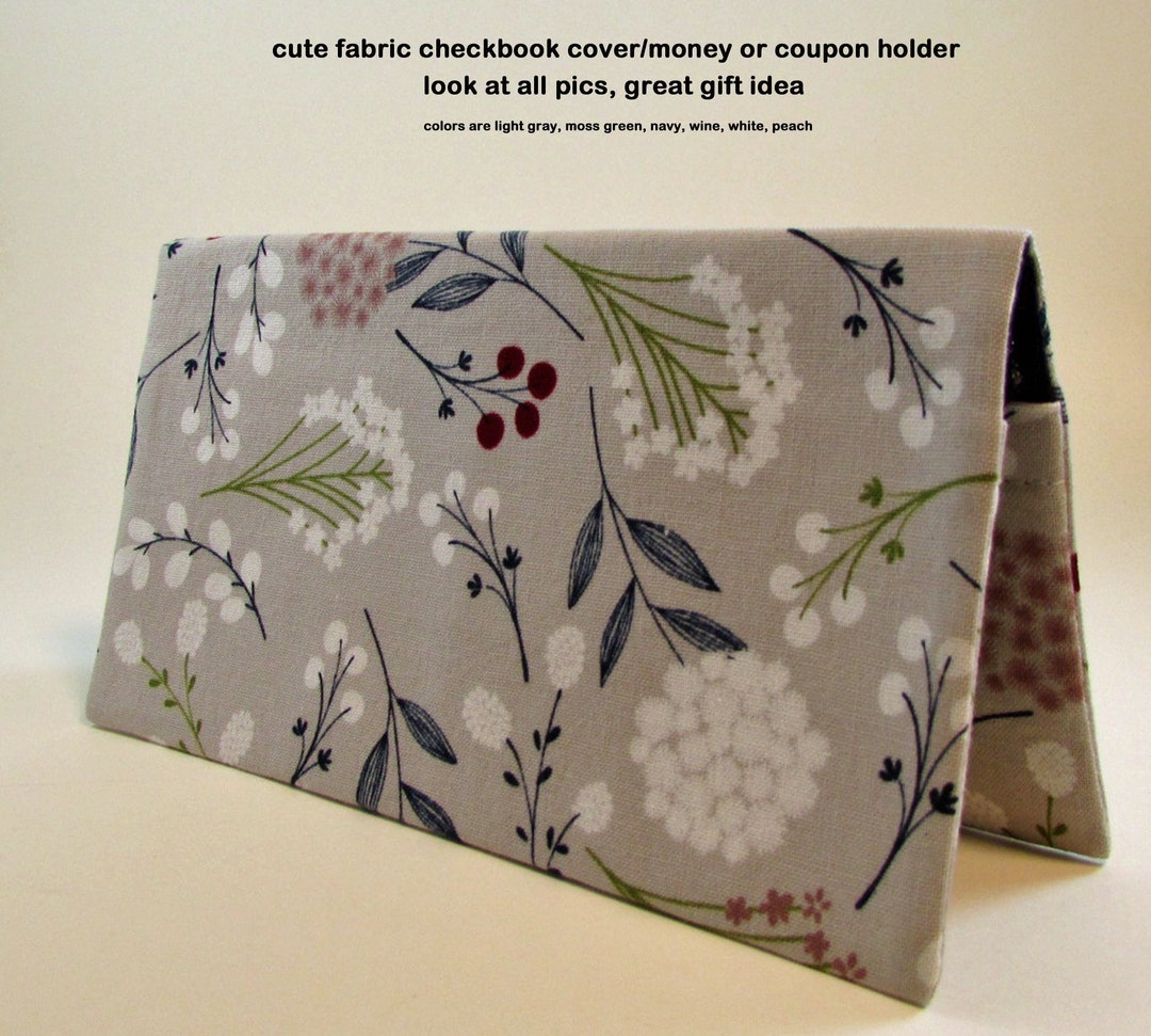Gray Floral Fabric Checkbook Cover Coupon or Money Holder Flowers Gift ...