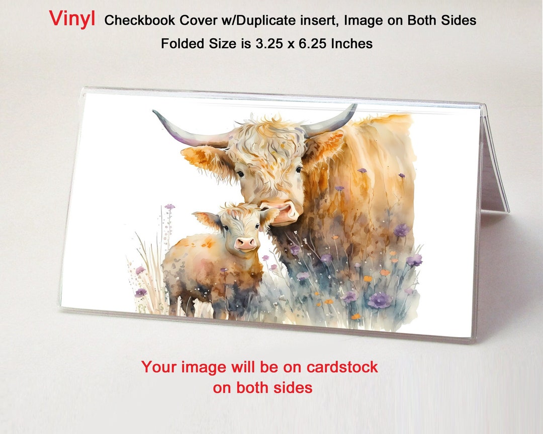Highland Cows Vinyl Checkbook Cover Includes Duplicate Insert Top Tear ...