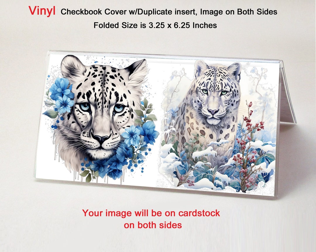 Snow Leopard 1 Vinyl Checkbook Cover - Includes Duplicate Insert - Top Tear Standard Checks ...