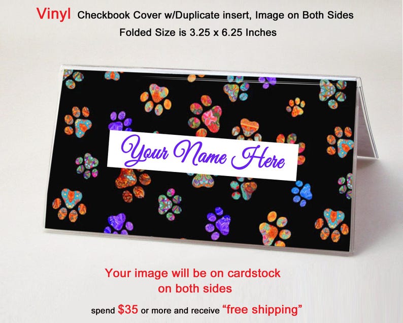 Paw Prints 1 Dog Vinyl Custom Checkbook Cover - Includes Duplicate ...