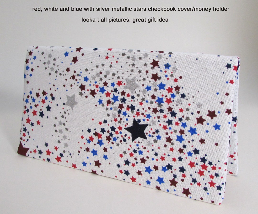 Red Blue Silver Metallic Stars Checkbook Cover or Coupon Holder - Great ...