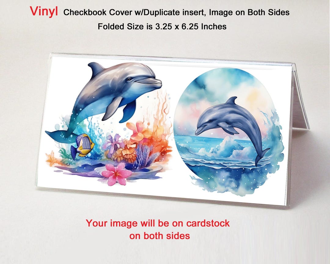 Dolphins 1 Vinyl Checkbook Cover Includes Duplicate Insert Top Tear ...