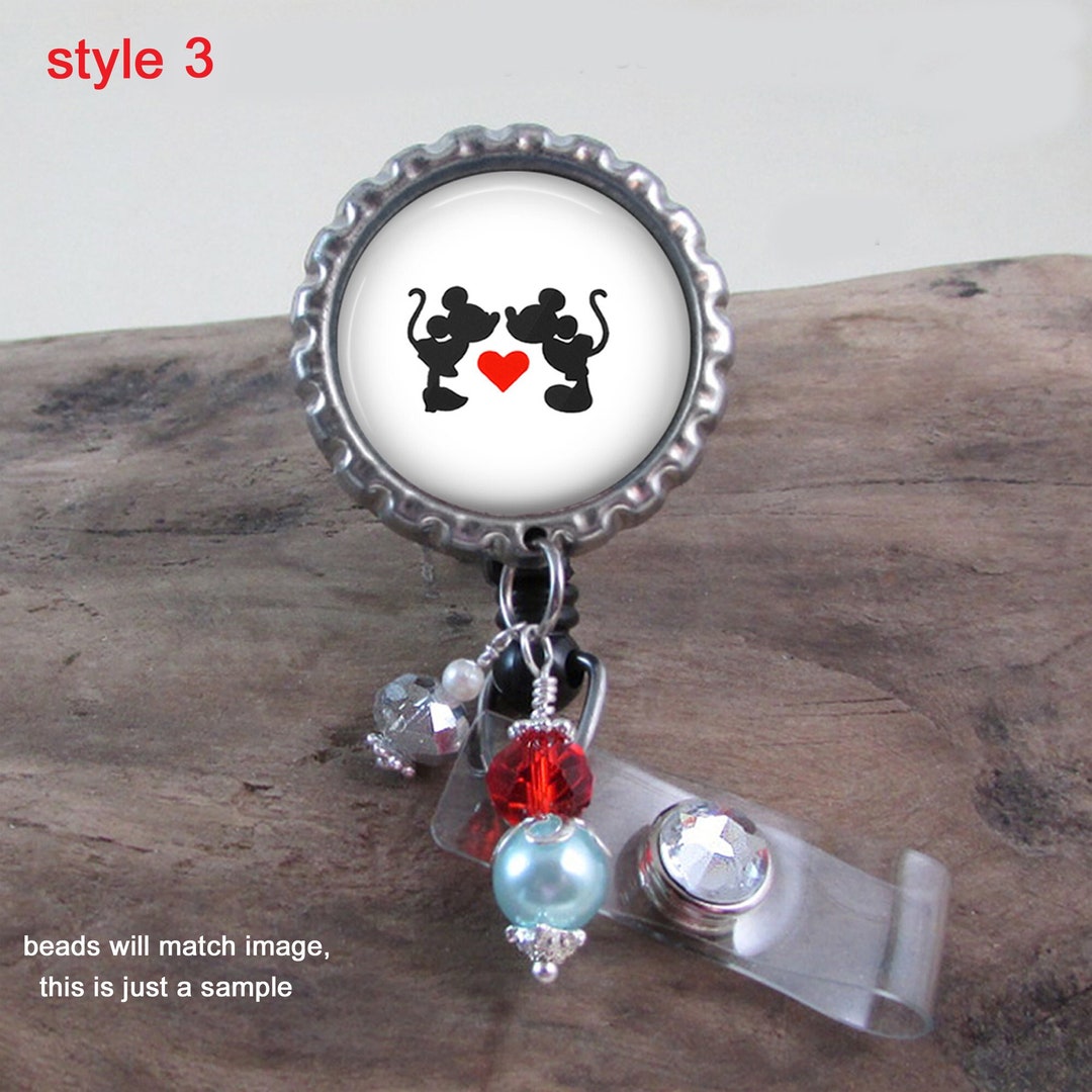 Mickey and Minnie Kissing Badge Reel or Keychain 201 - Choice of 4 ...