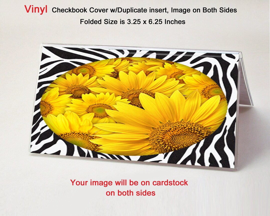 Sunflowers and Zebra Print Vinyl Checkbook Cover - Includes Duplicate ...