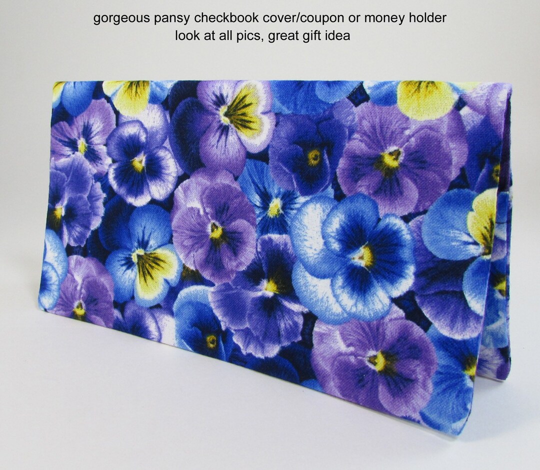 Pansies Floral Fabric Checkbook Cover - Coupon or Money Holder ...