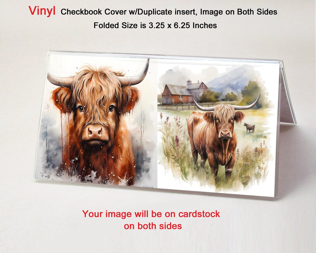 Highland Cows 6 Vinyl Checkbook Cover - Includes Duplicate Insert - Top ...