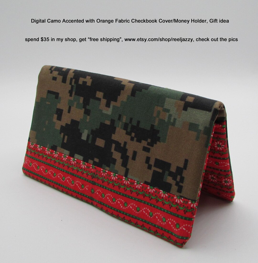 Digital Camo With Orange and Green Fabric Checkbook Cover - Coupon ...