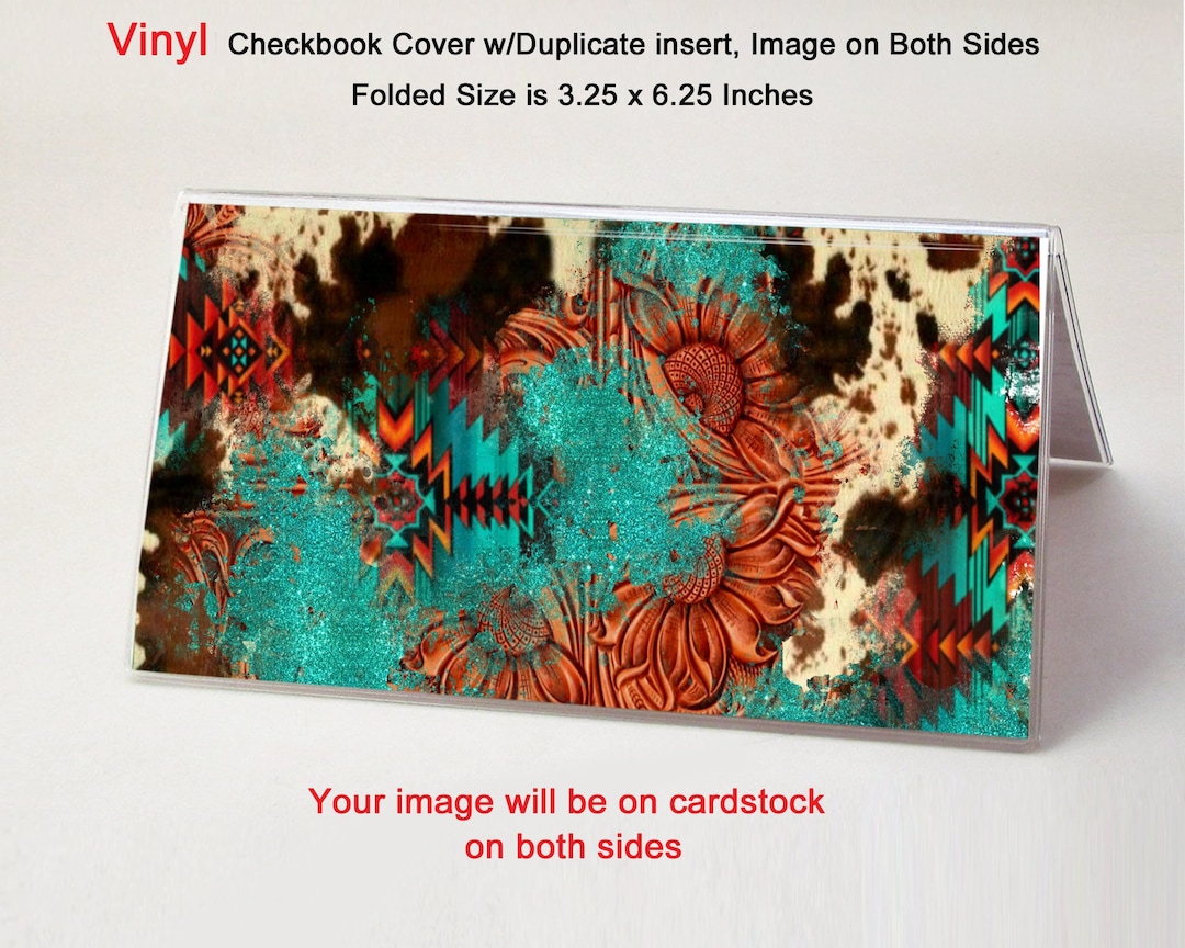 Turquoise 4 Vinyl Checkbook Cover - Includes Duplicate Insert - Top ...