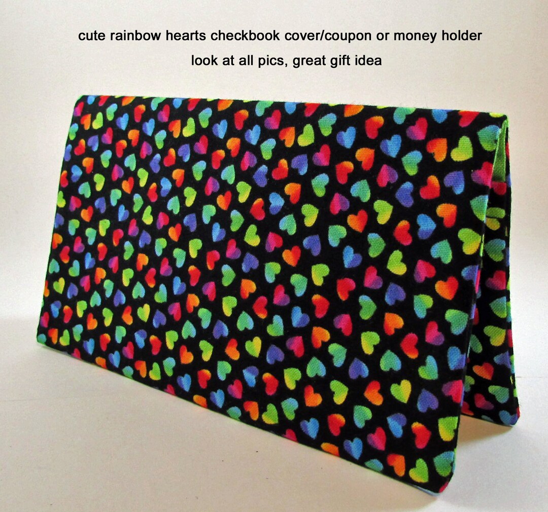 Rainbow Hearts Fabric Checkbook Cover - Coupon or Money Holder - Multi ...
