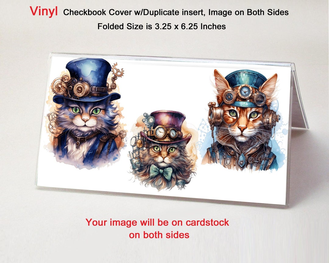 Steampunk Cats 4 Vinyl Checkbook Cover Includes Duplicate Insert Top ...