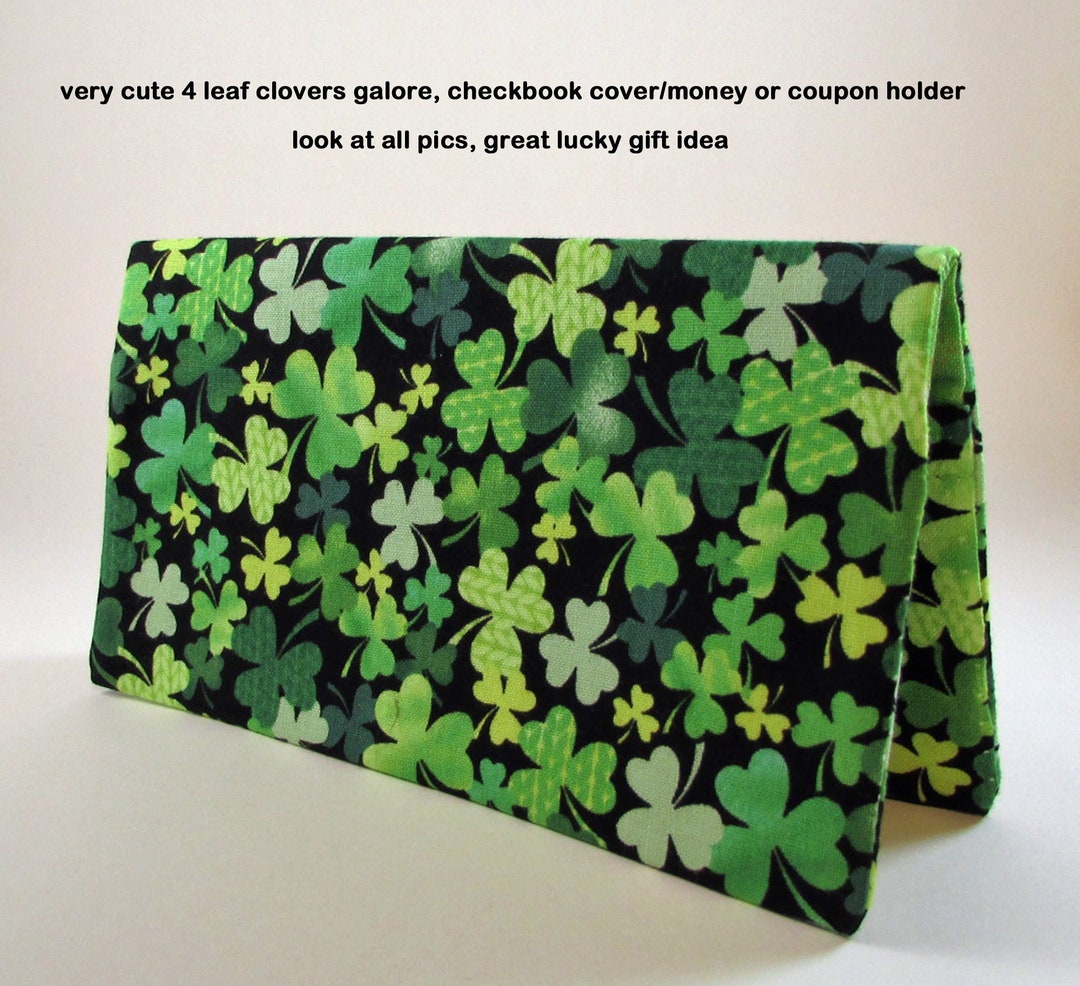 4 Leaf Clover Fabric Checkbook Cover - Coupon or Money Holder - Lucky ...