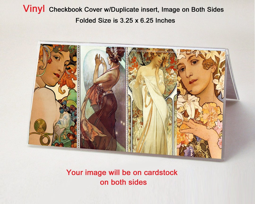 Mucha Ladies Vinyl Checkbook Cover - Includes Duplicate Insert - Top ...
