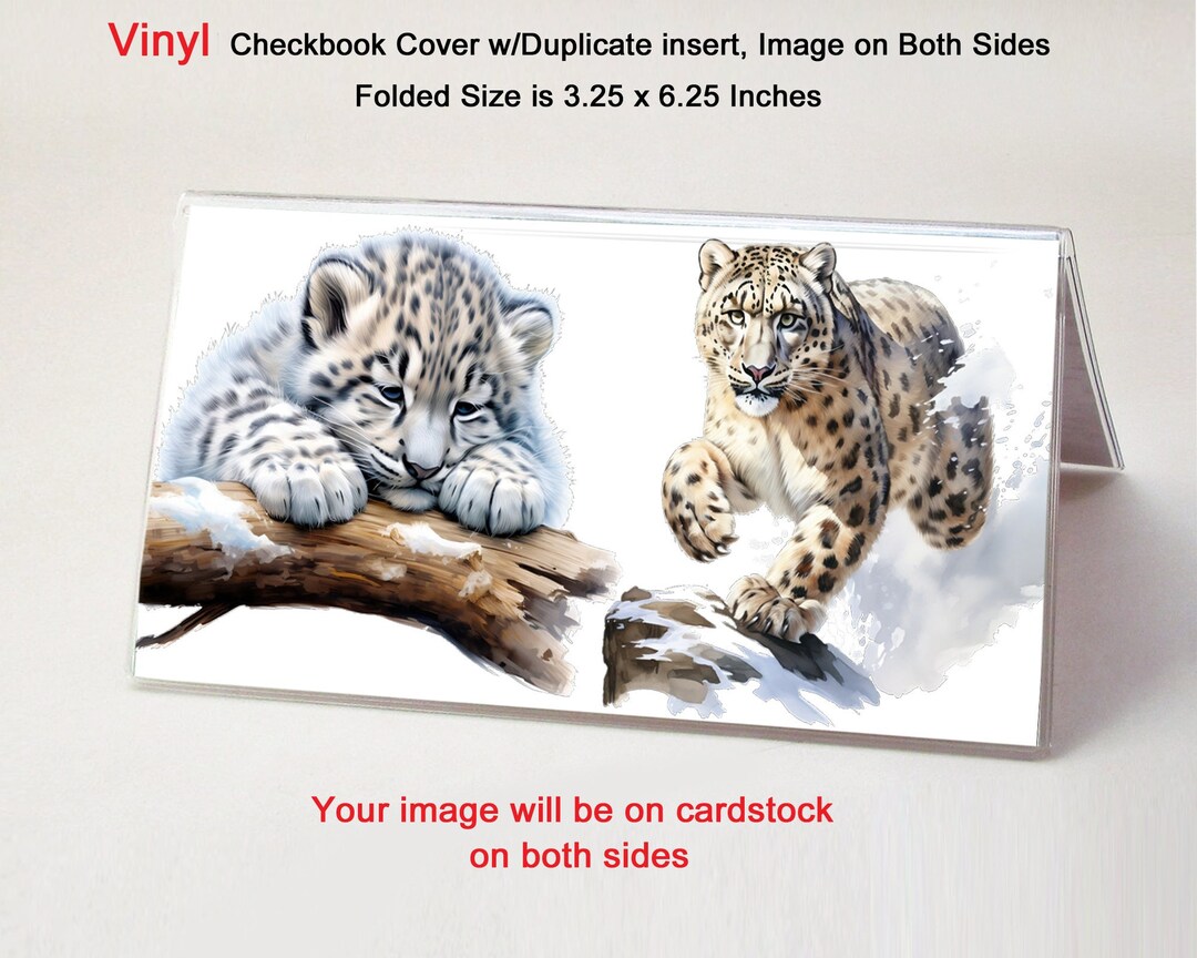 Snow Leopard 3 Vinyl Checkbook Cover Includes Duplicate Insert Top Tear ...