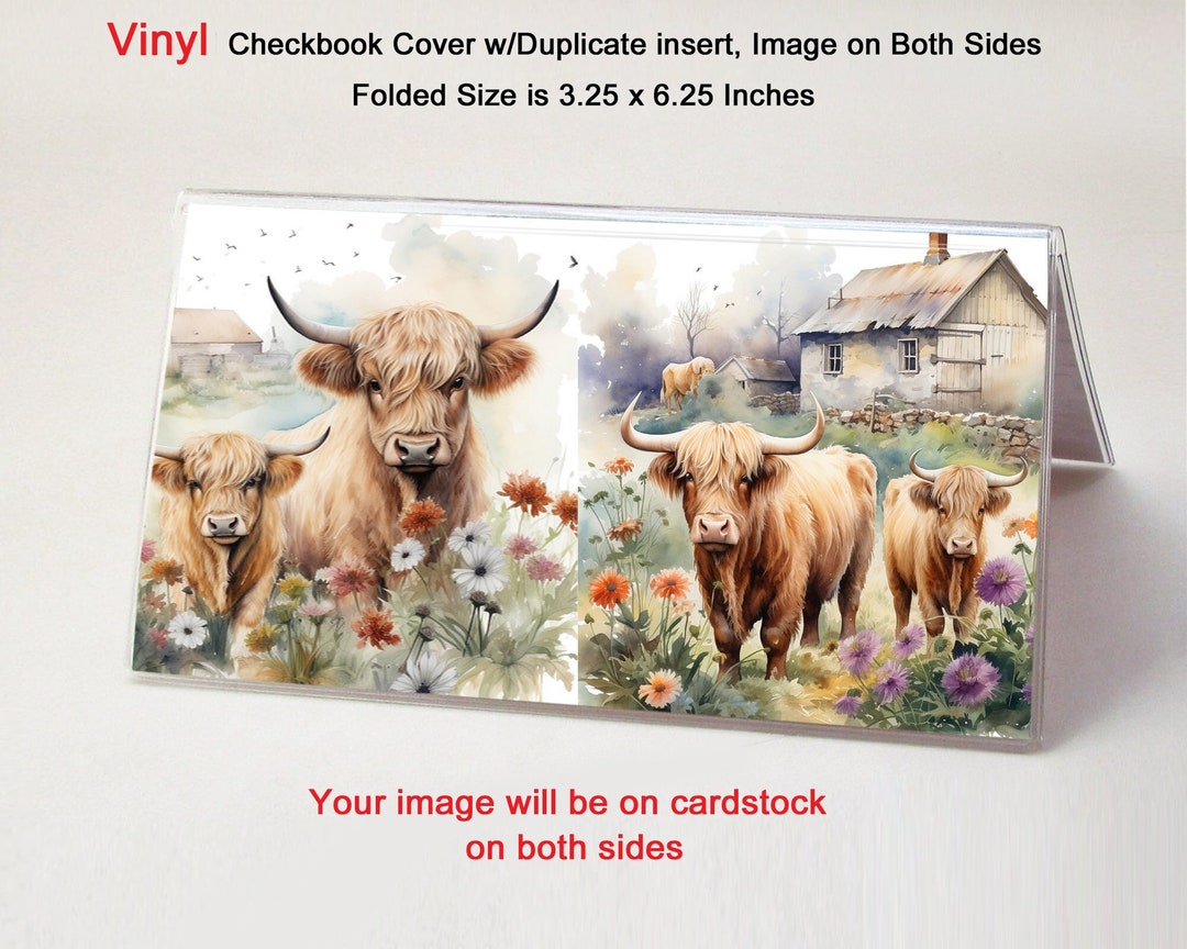 Highland Cows 4 Vinyl Checkbook Cover - Includes Duplicate Insert - Top ...