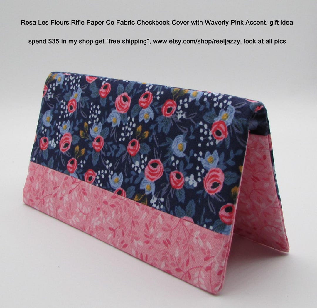 Rifle Paper Co Rosa Navy Trimmed With Waverly Pink Fabric Checkbook ...