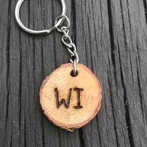 Any State Wood Burned Wood Slice Keychain Customized Rustic | Etsy