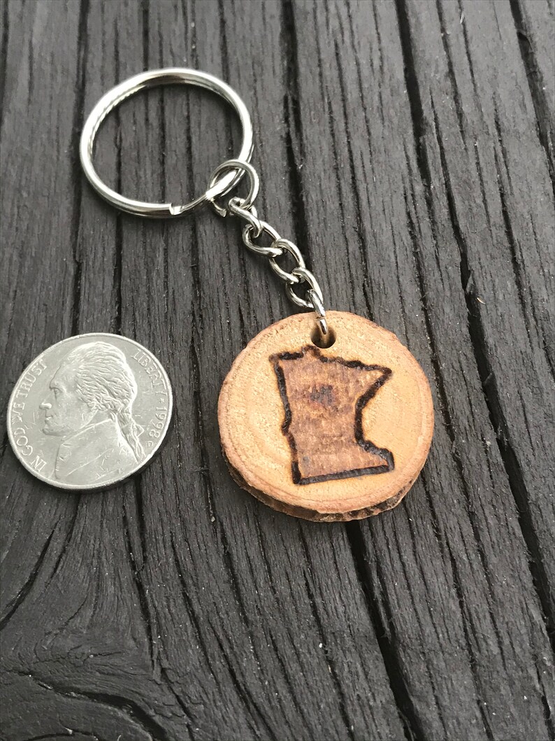 Any State Wood Burned Wood Slice Keychain Customized Rustic - Etsy