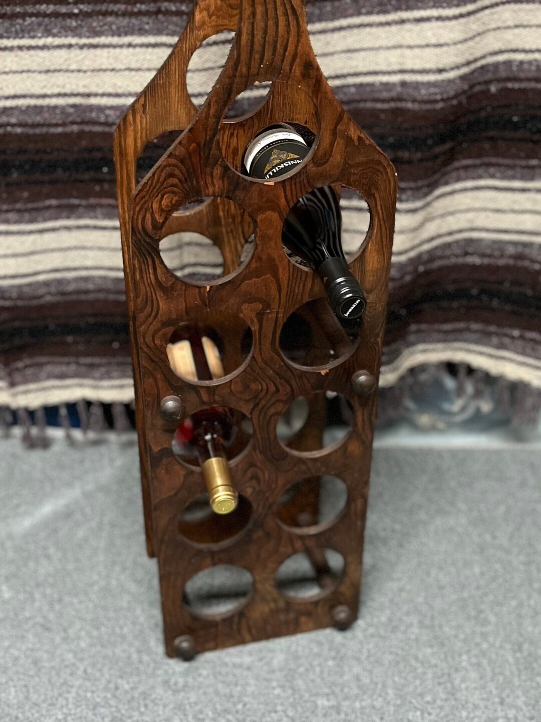 MCM Wooden Bottle Shaped Wine Rack Vintage Wine Bottle Storage - Etsy