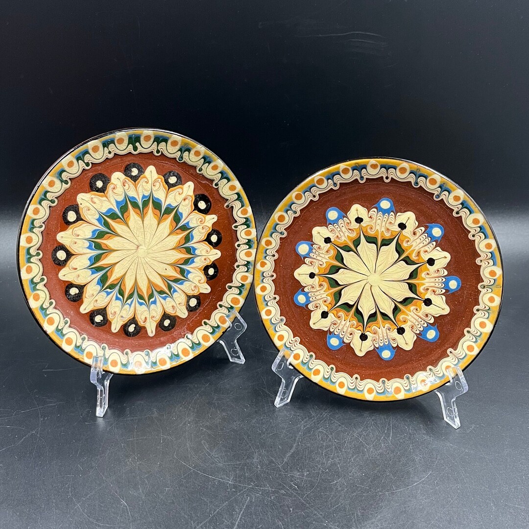 Vintage Bulgarian Troyan Redware Pottery Plates Peacock Eye - Etsy
