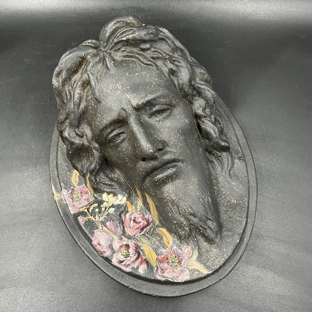 Upcycled Jesus Christ Face Plaque Plaster of Paris Religious Wall Decor ...