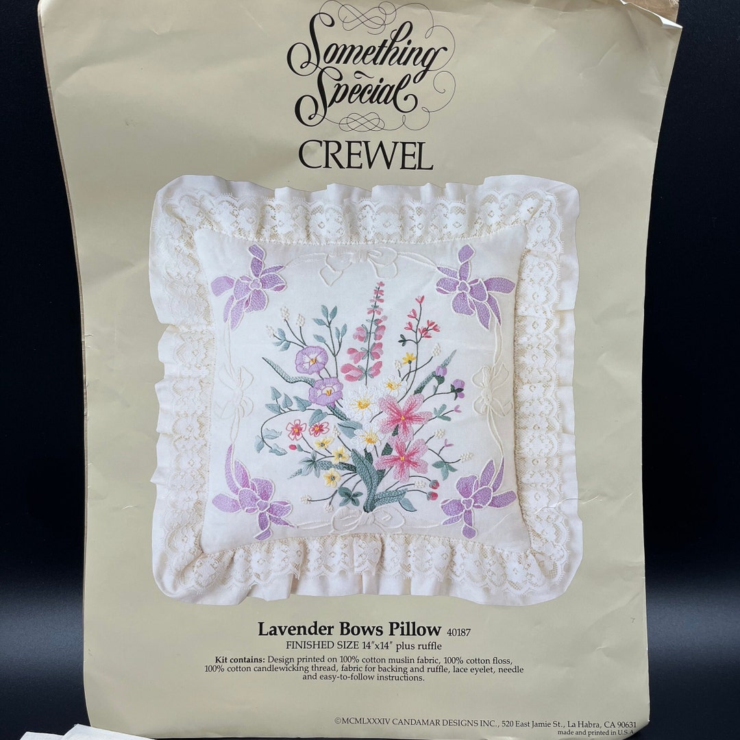 Crewel Pillow Case Kit Cotton Muslin Yarn Lace Embroidery 40187 Vintage ...