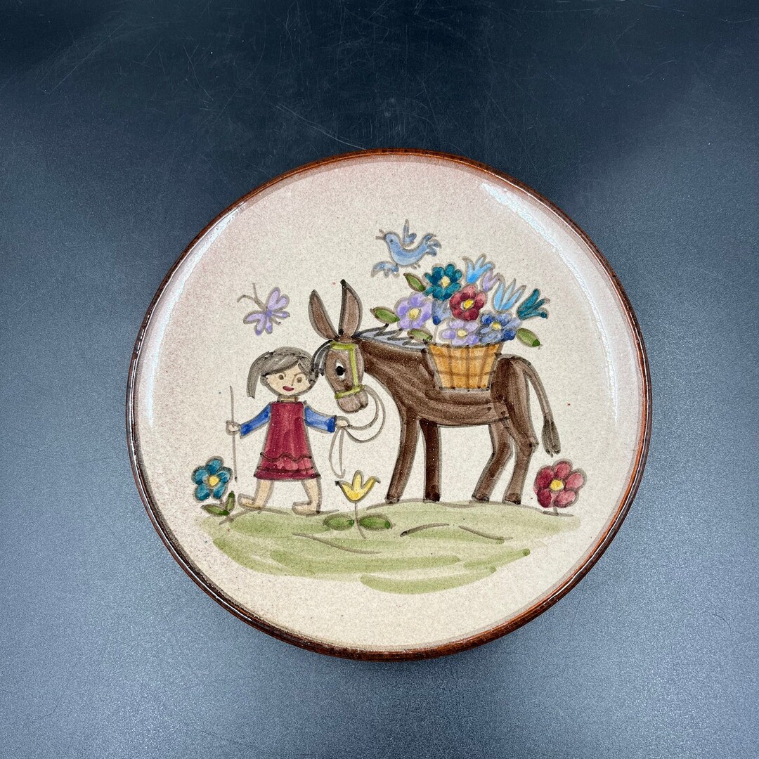 Vintage Hand Painted Terra Cotta Plate Pottery Wall Hanging Folk Art ...