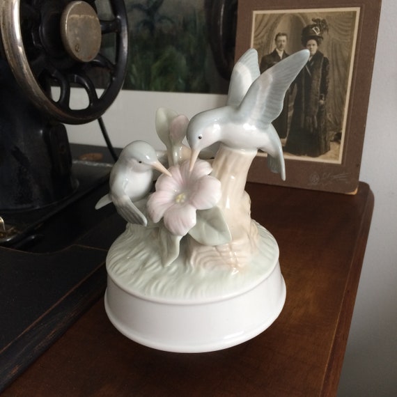 Vintage Porcelain Hummingbirds Music Box Love Story Melody | Etsy