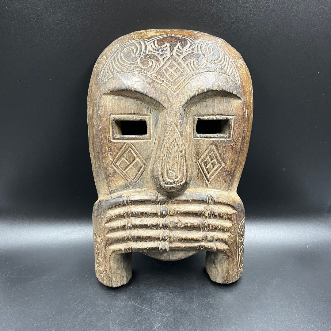 Vintage Wooden Mayan Aztek Mask Wall Decor Hand Carved Boho - Etsy